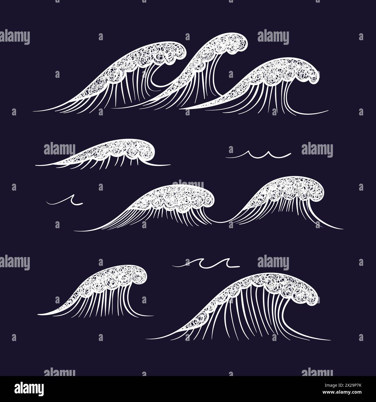 Sea waves set. Hand drawn water vector illustration Stock Vector Image ...