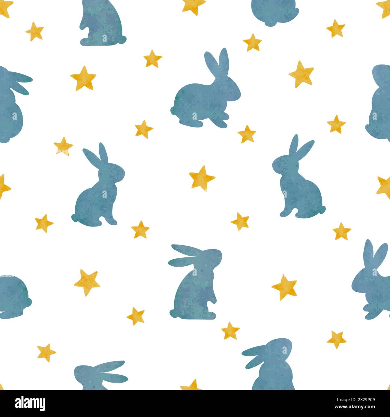 Cute rabbits and stars pattern. Seamless watercolor vector bunny ...