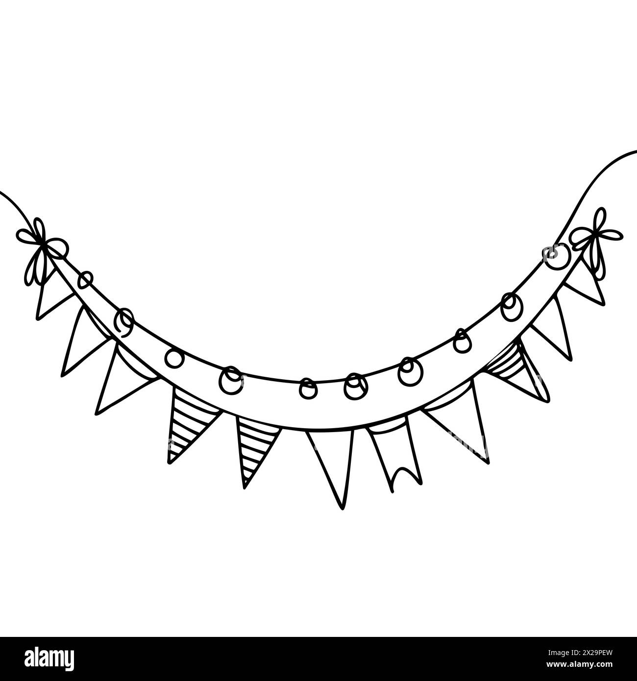 Continuous line art drawing buntings garland. Celebration party hand ...
