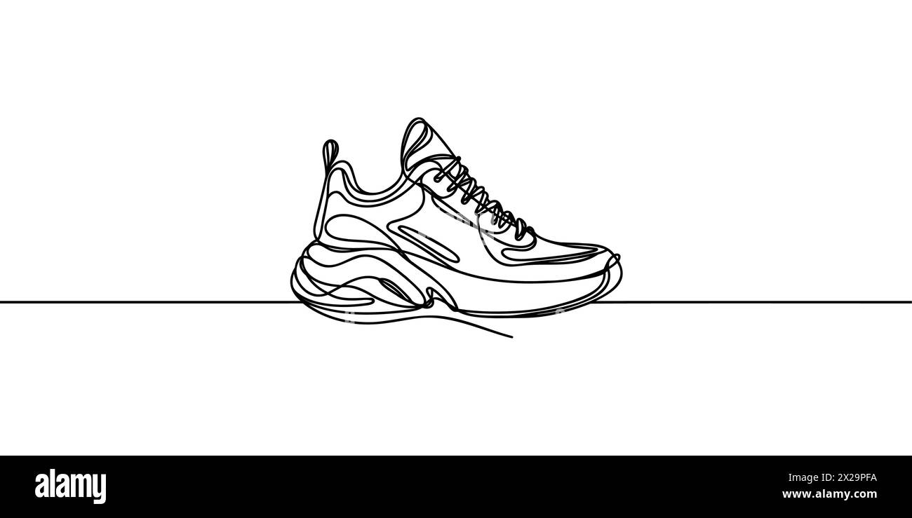 Vector illustration of sneakers sports shoes in a continuous one line ...
