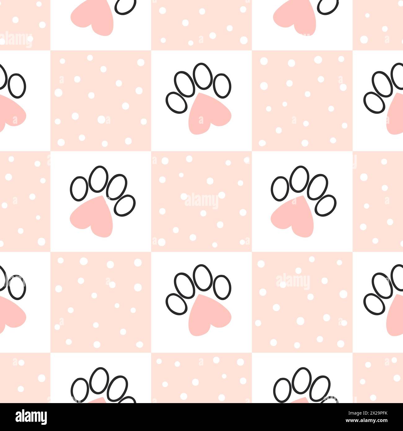 Seamless cat paws pattern with hearts. Textile, fabric design Stock ...