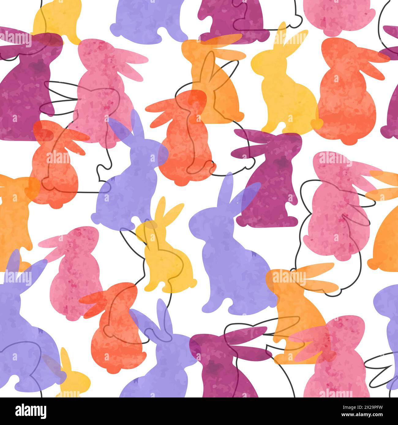 Colorful watercolor bunny pattern. Seamless vector background with ...