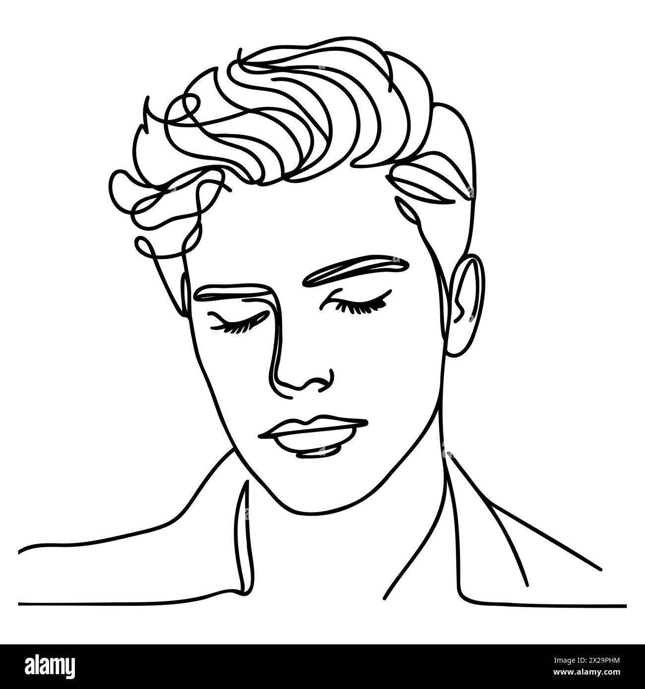 Continuous one line, drawing of man's face, fashion minimalist concept ...