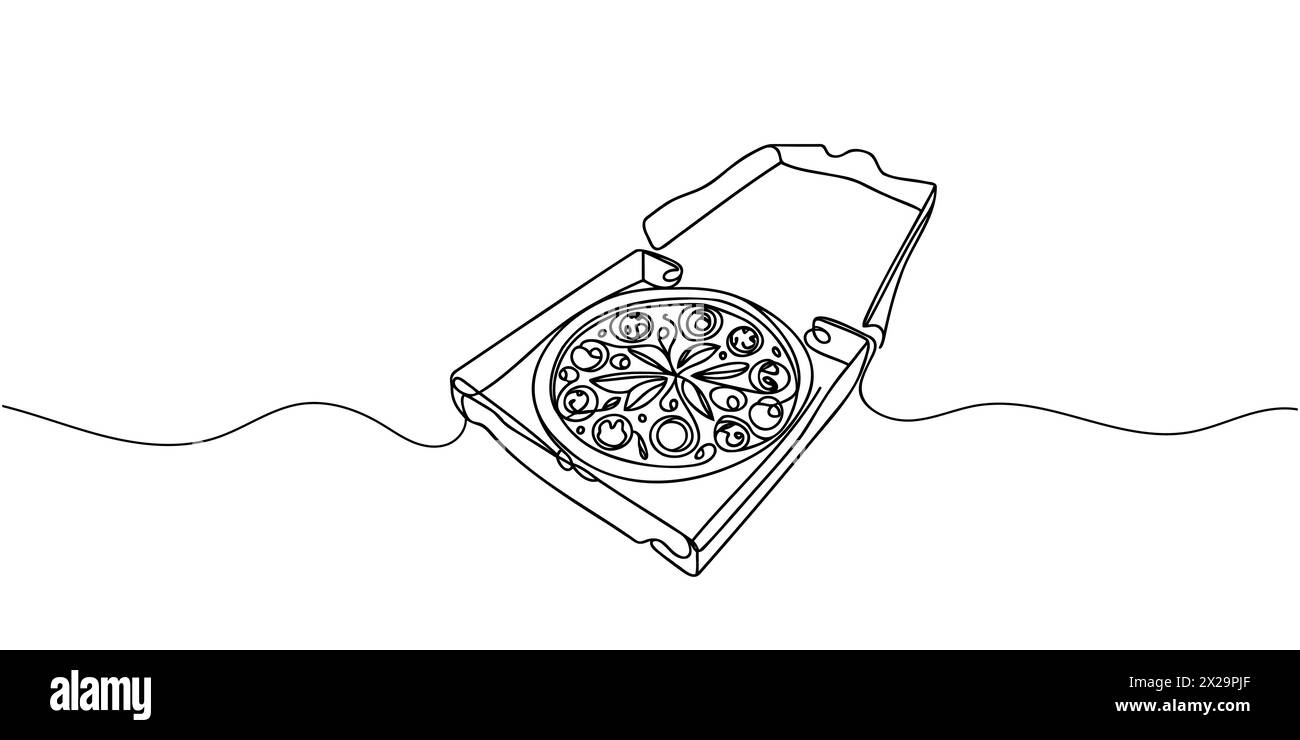 Fresh pizza one line continuous drawing. Traditional italian fast food ...