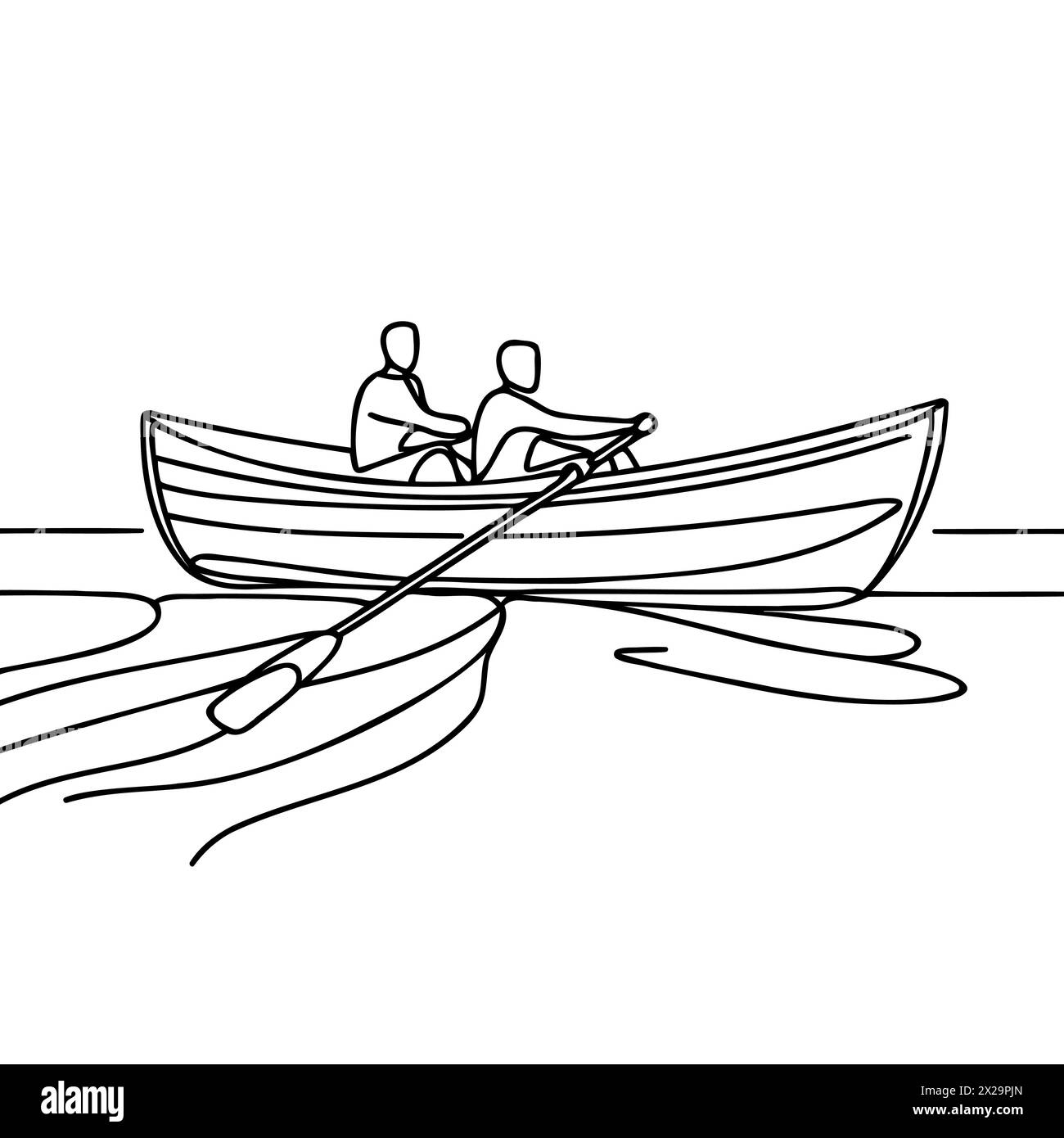 Man sailing on a boat kayaking one line sketch on white background ...