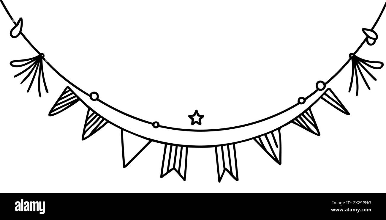 Continuous line art drawing buntings garland. Celebration party hand ...