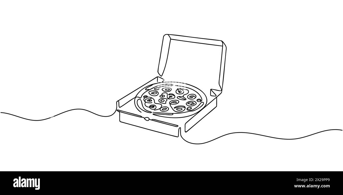 Fresh pizza one line continuous drawing. Traditional italian fast food ...