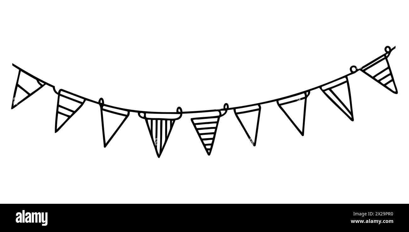 Continuous line art drawing buntings garland. Celebration party hand ...
