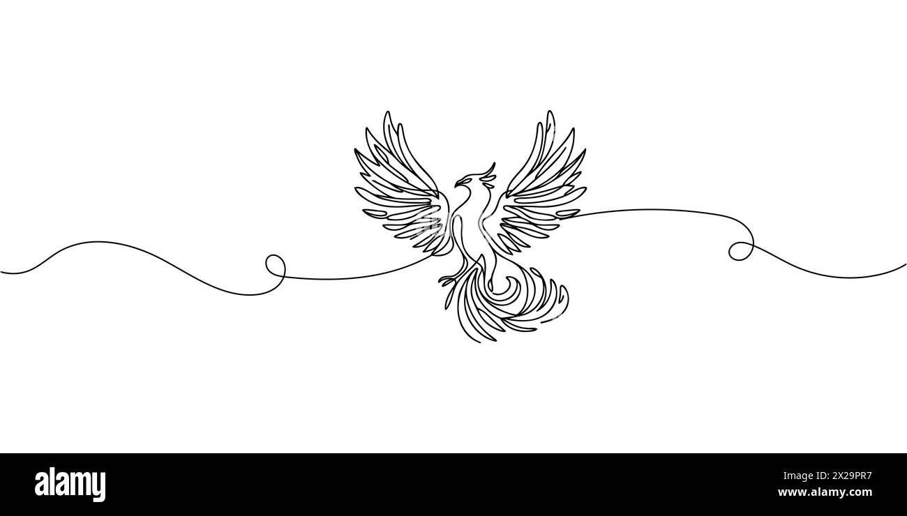 One continuous drawing of a Phoenix bird drawn in one line Stock Vector ...