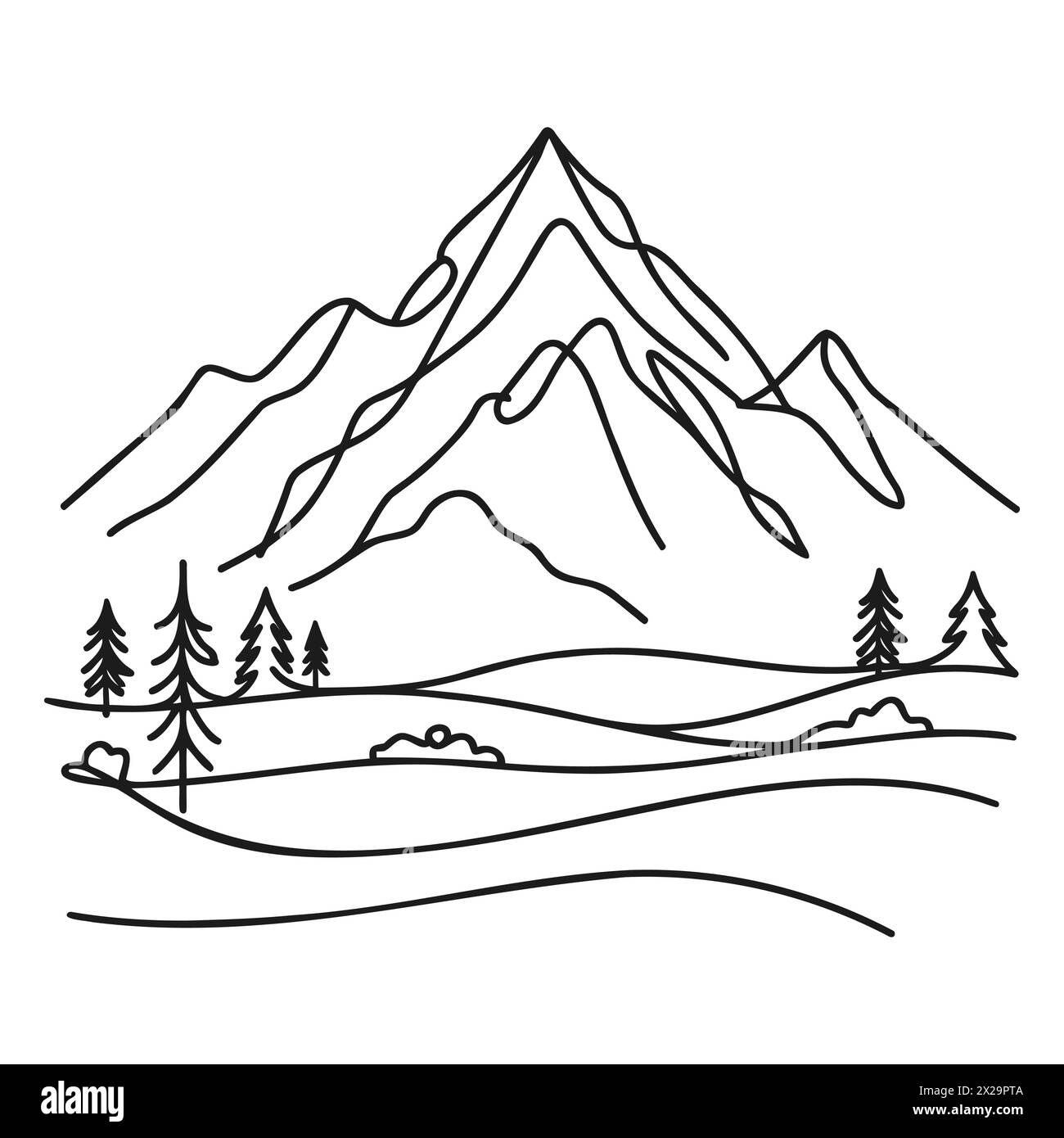 One continuous line drawing of mountain. vector illustration Stock ...