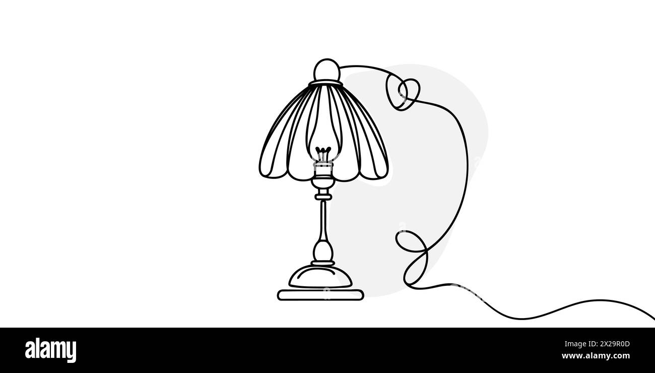 Continuous one line drawing. Lamp on the table. Vector illustration ...