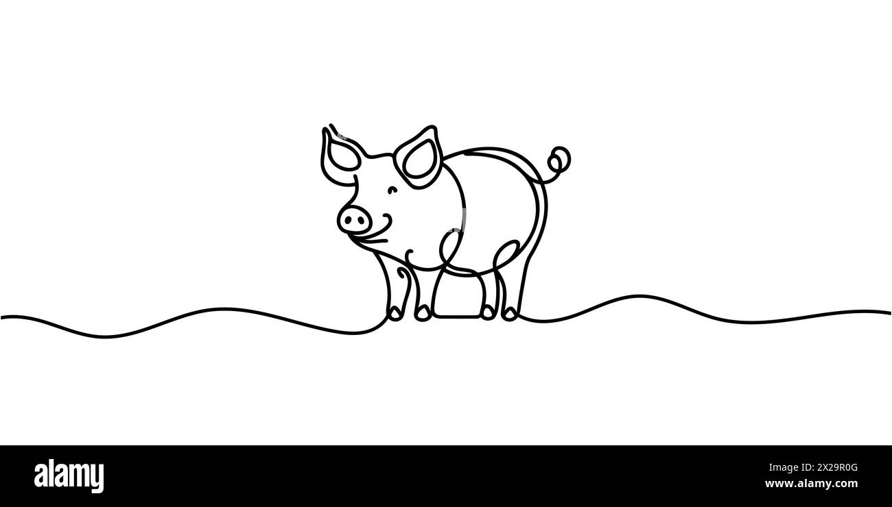 One line design silhouette of pig.minimalistic style vector ...