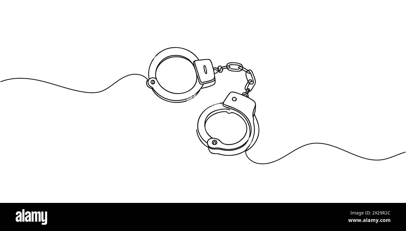 One line continuous drawing design of Handcuffs isolated on white ...