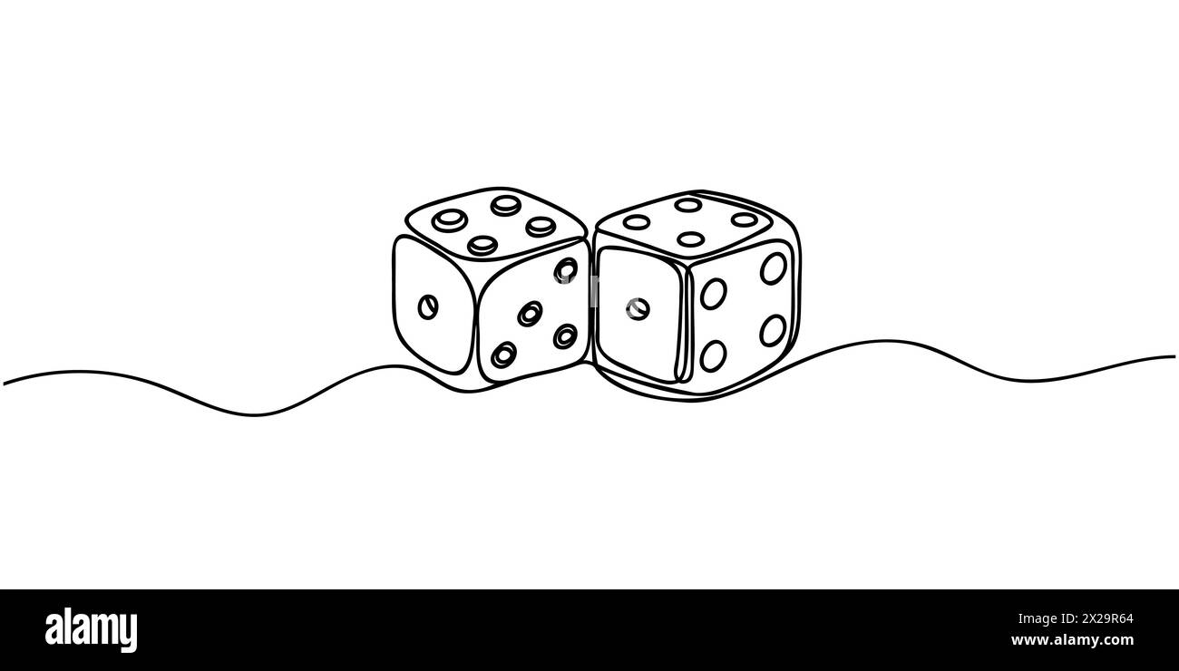 Two dices one line vector illustration. Continuous contour drawing of ...
