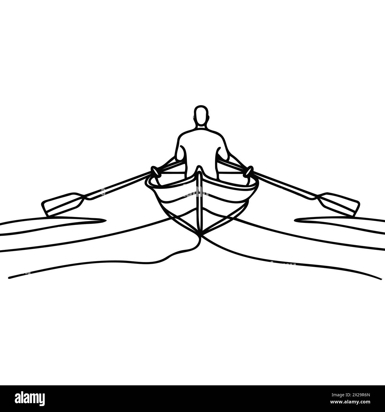 Man sailing on a boat kayaking one line sketch on white background ...