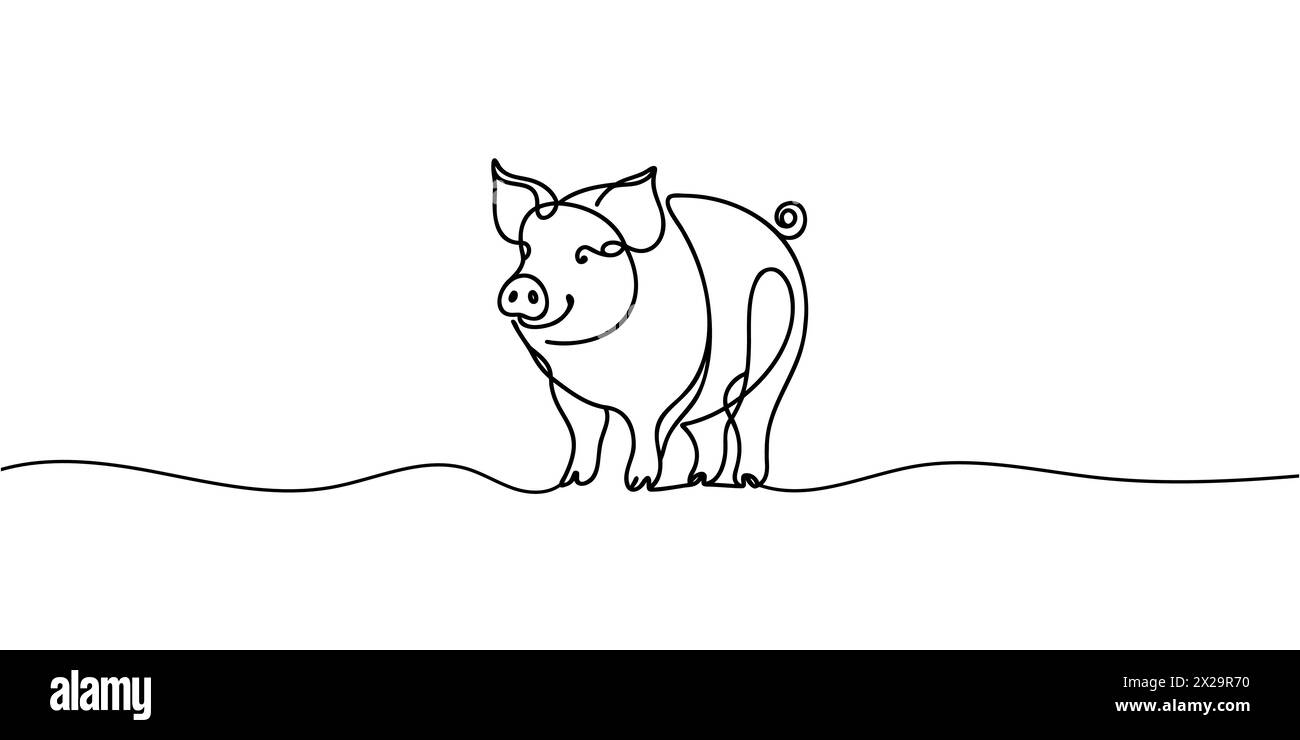 One line design silhouette of pig.minimalistic style vector ...