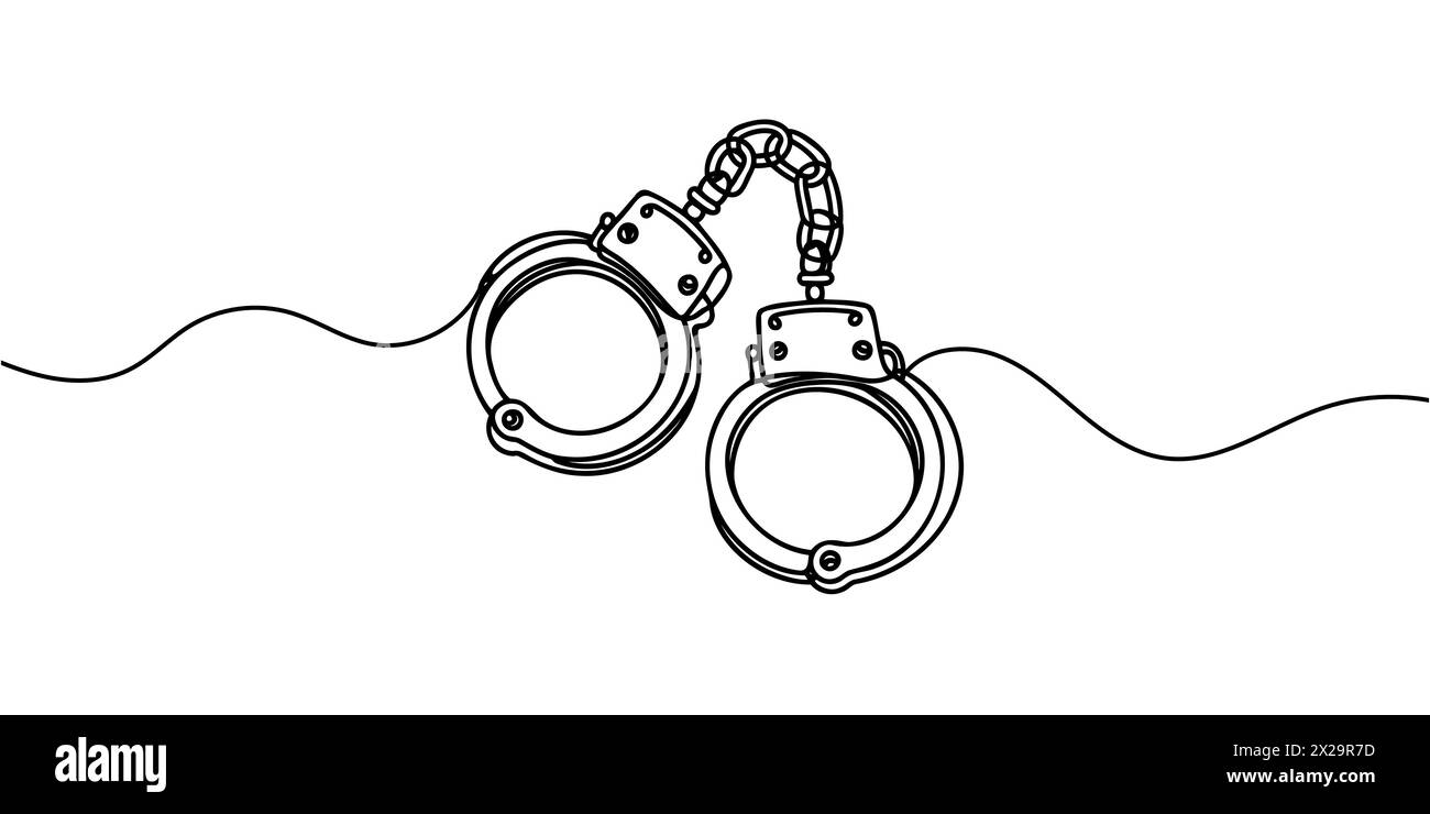 One line continuous drawing design of Handcuffs isolated on white ...