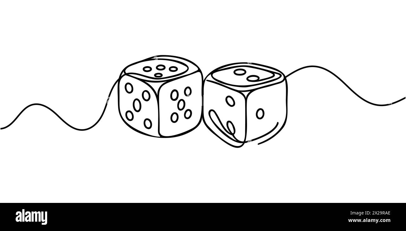 Two dices one line vector illustration. Continuous contour drawing of ...