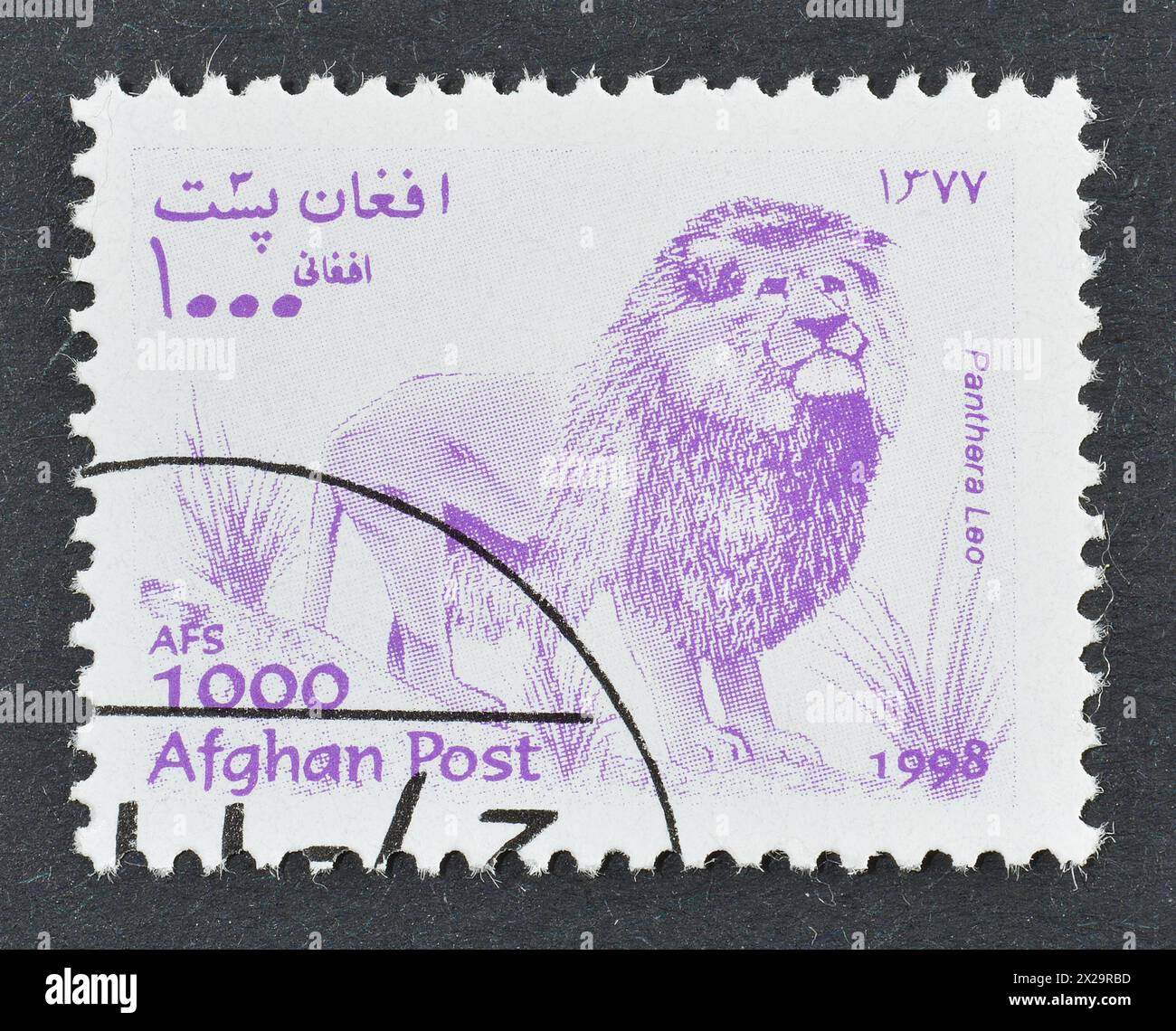 Cancelled postage stamp printed by Afghanistan, that shows Lion ...