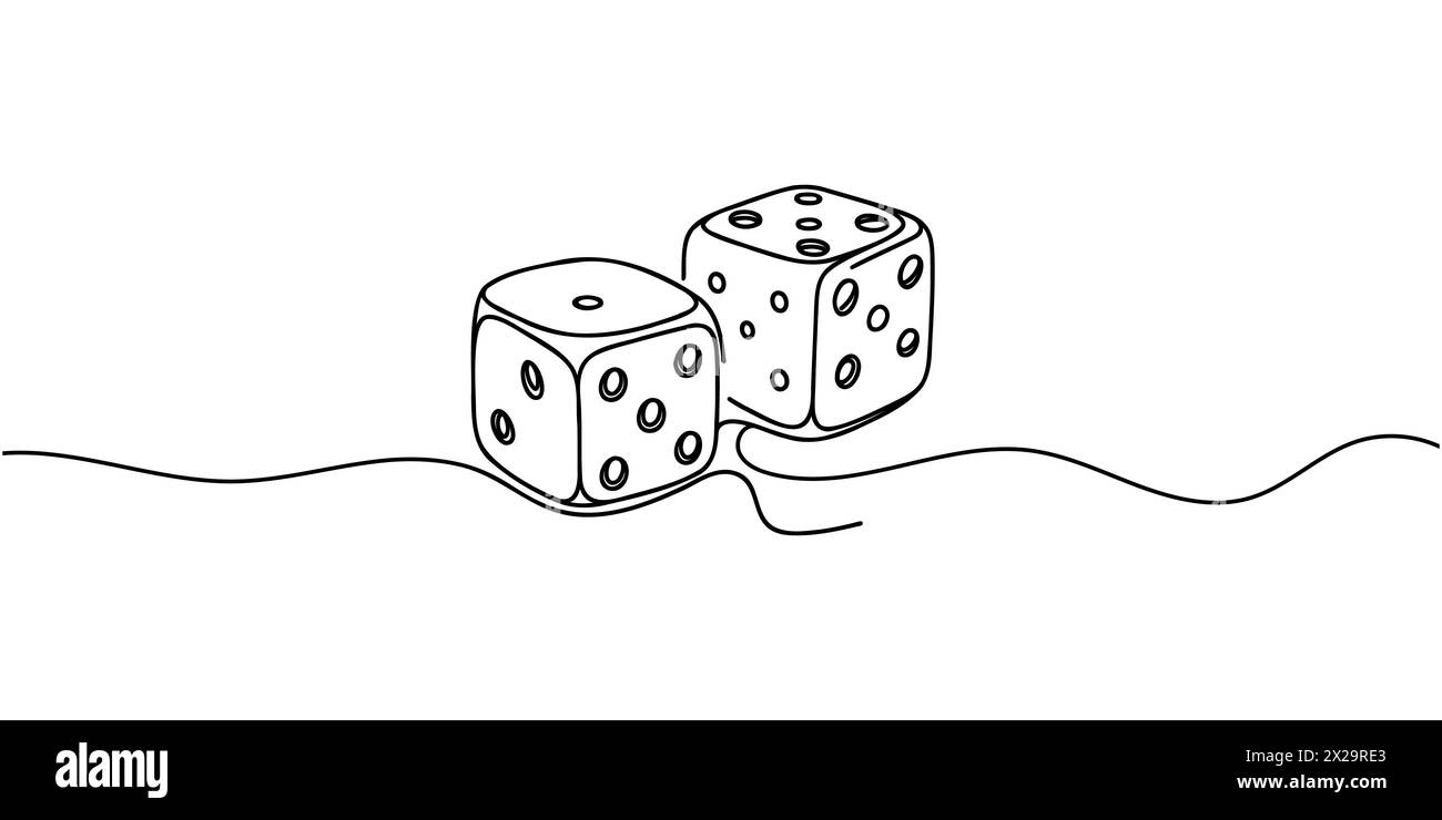 Two dices one line vector illustration. Continuous contour drawing of ...