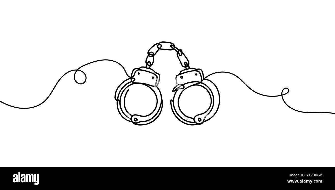 One line continuous drawing design of Handcuffs isolated on white ...