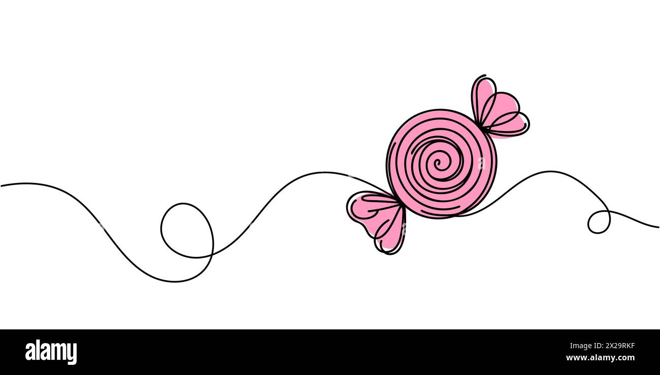 Candy in one continuous line drawing, . Contour icon. Doodle vector ...