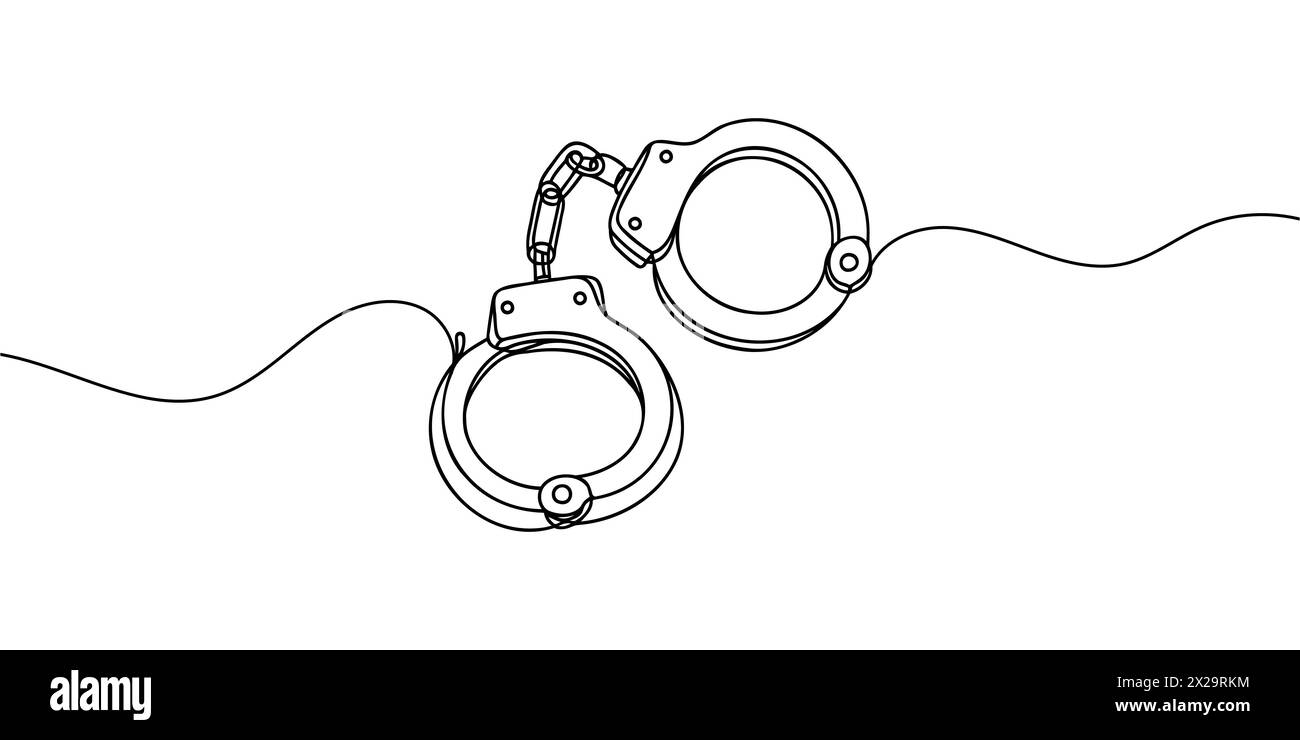 One line continuous drawing design of Handcuffs isolated on white ...
