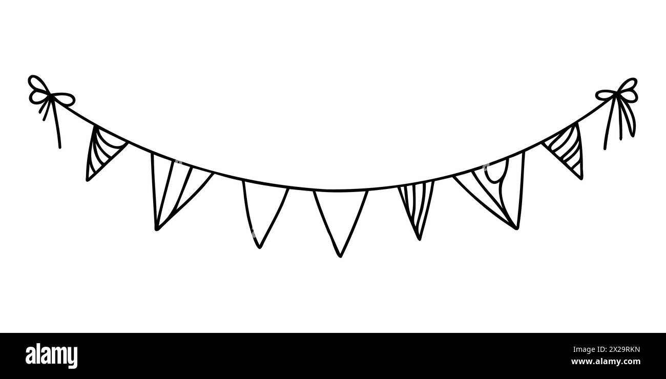 Continuous line art drawing buntings garland. Celebration party hand ...