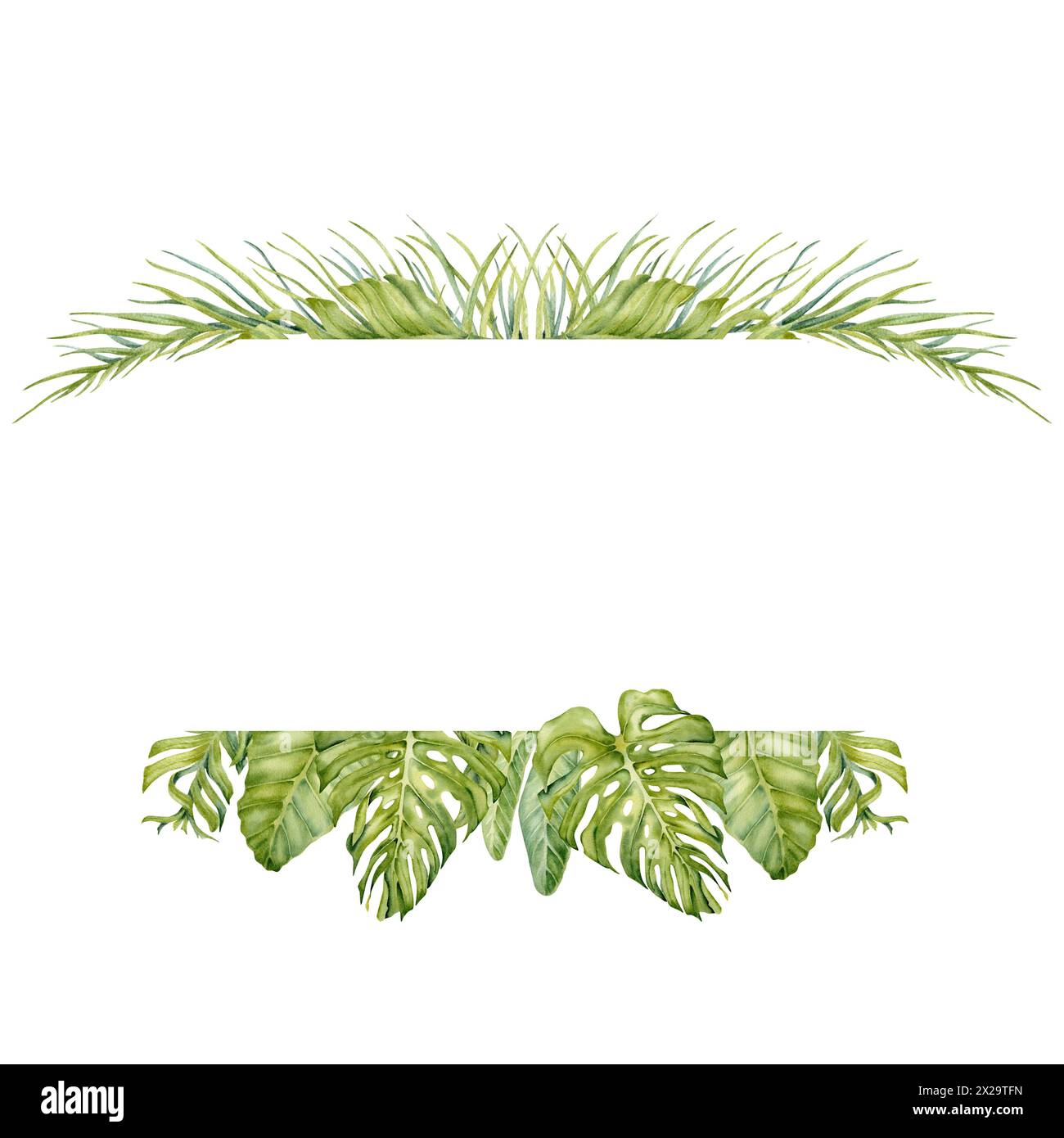 Tropical green leaves frame for your text. Invitation card design with ...