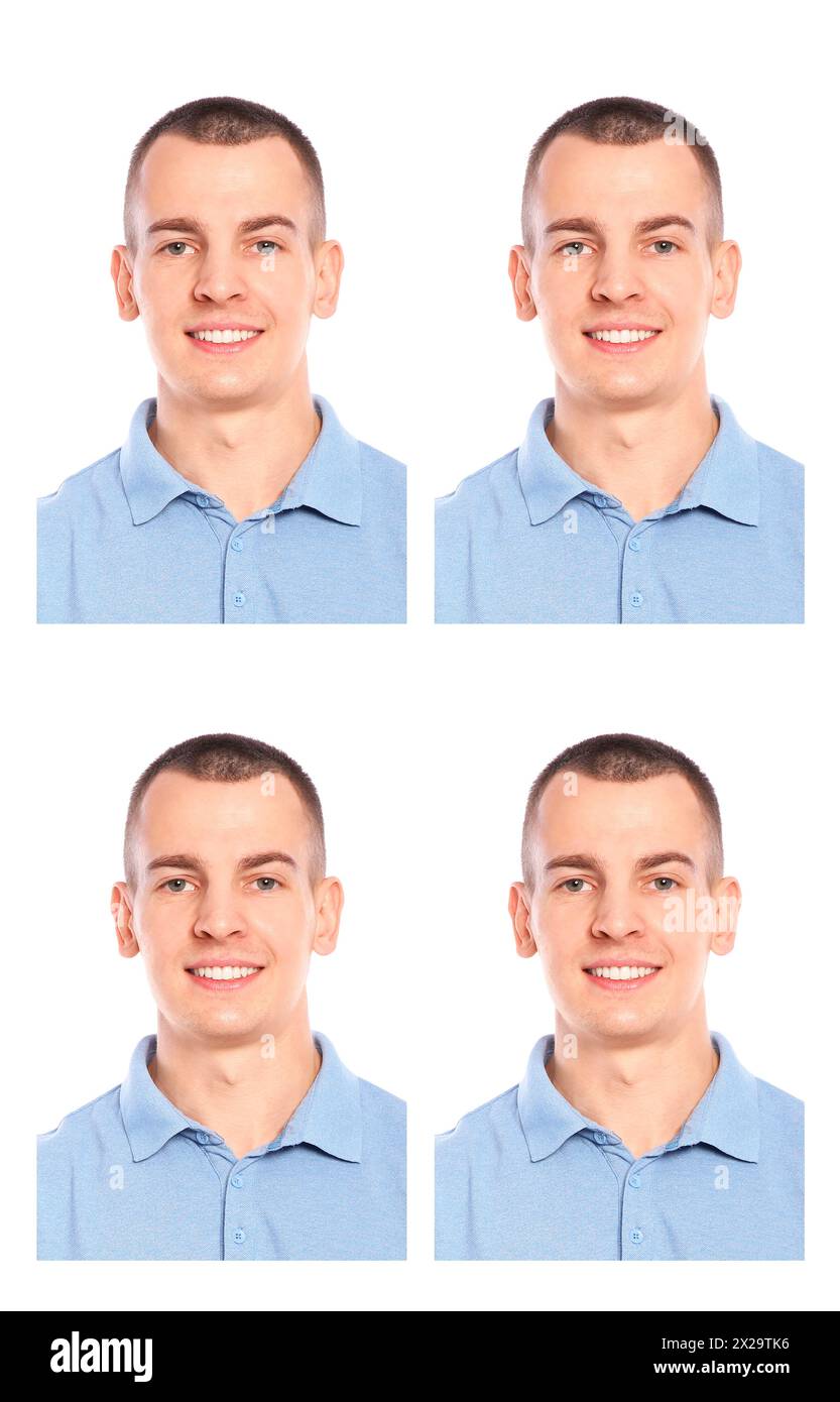 Passport photo, collage. Man on white background, set of photos Stock ...