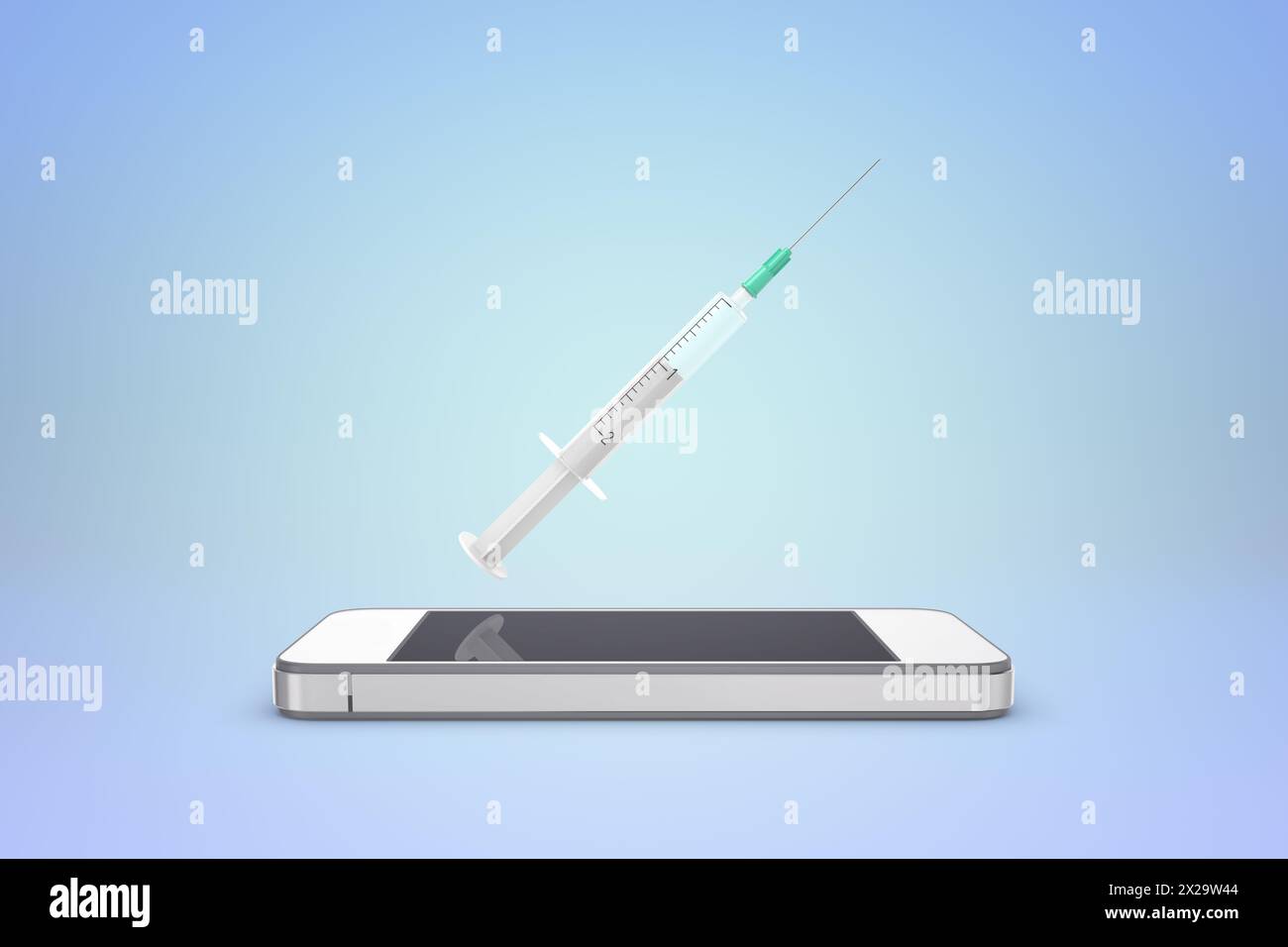 Syringe on smartphone screen depicting vaccine Stock Photo - Alamy