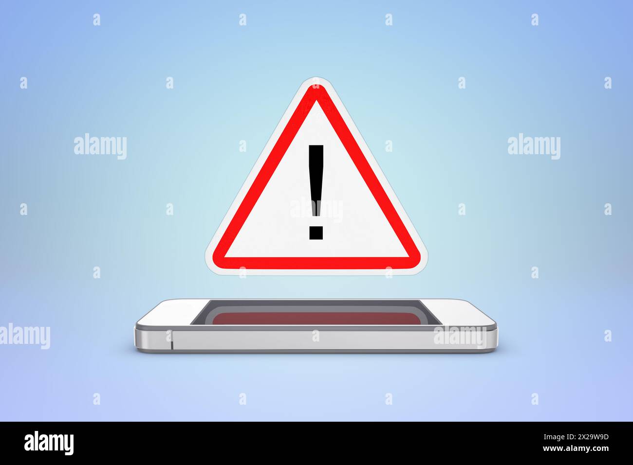 Warning sign floating above a smartphone Stock Photo - Alamy