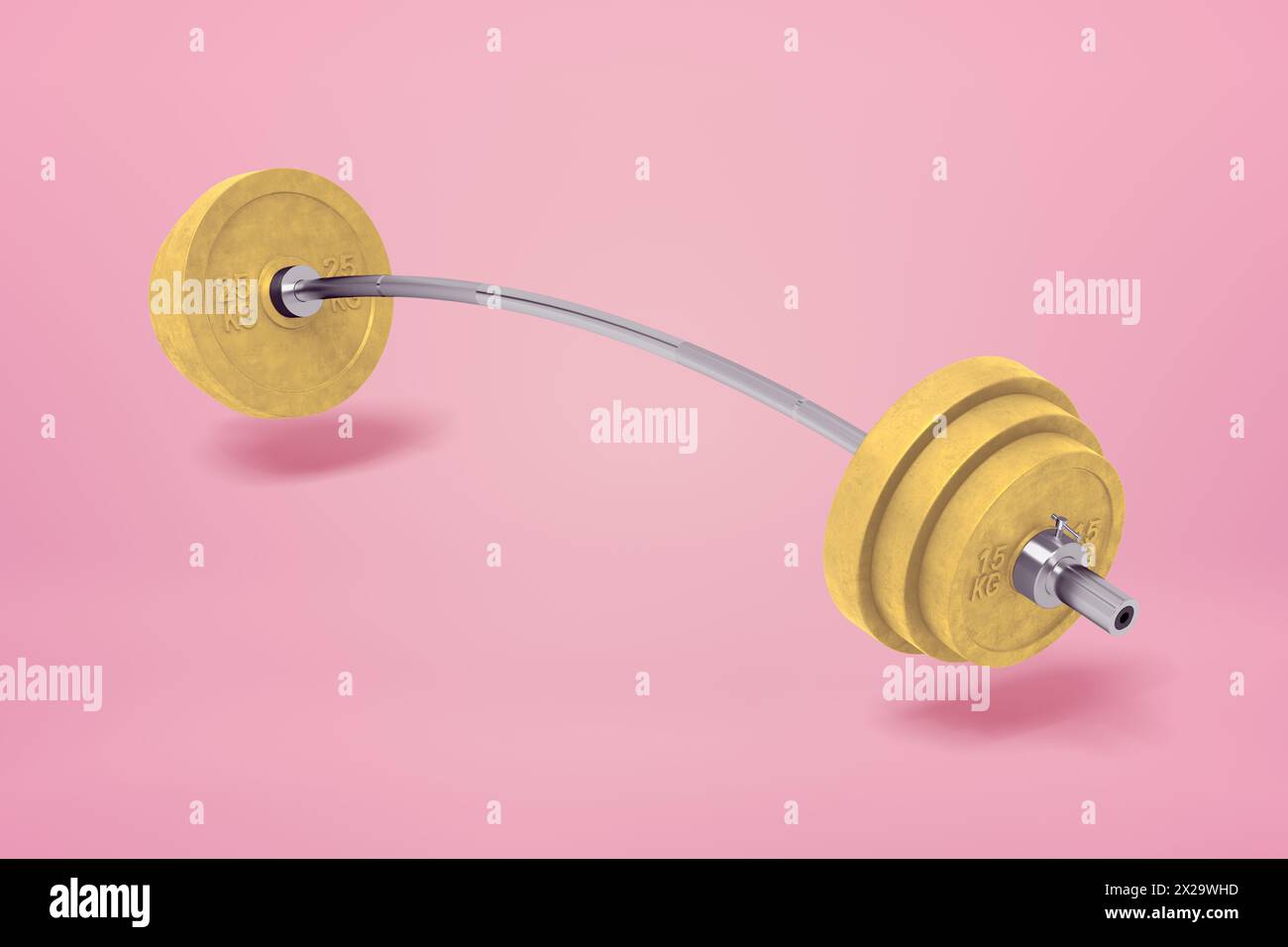 3d rendering of yellow metal training bar-bell on pink background Stock ...
