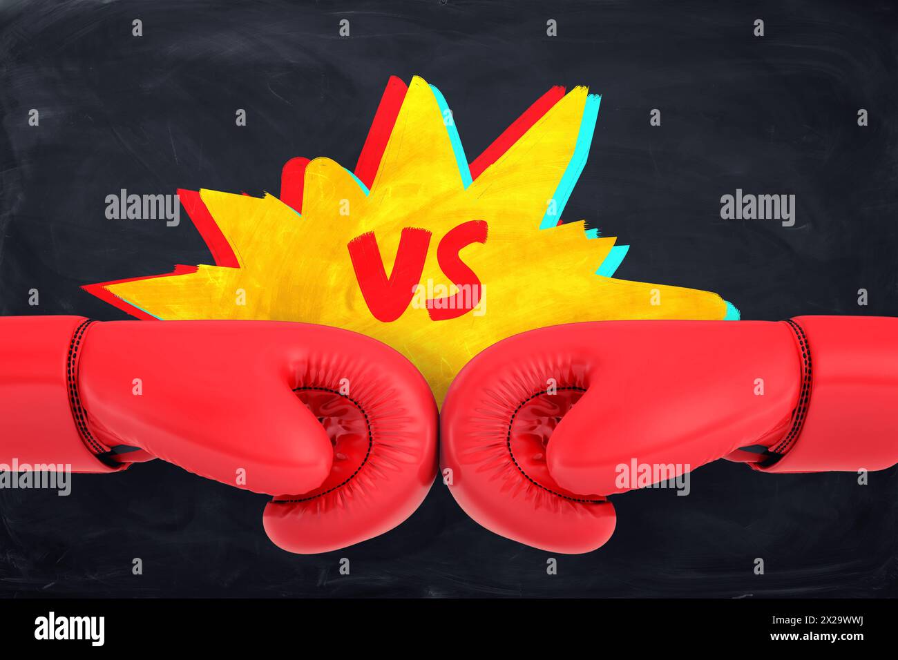 Red boxing gloves with 'VS' text on explosive background Stock Photo ...