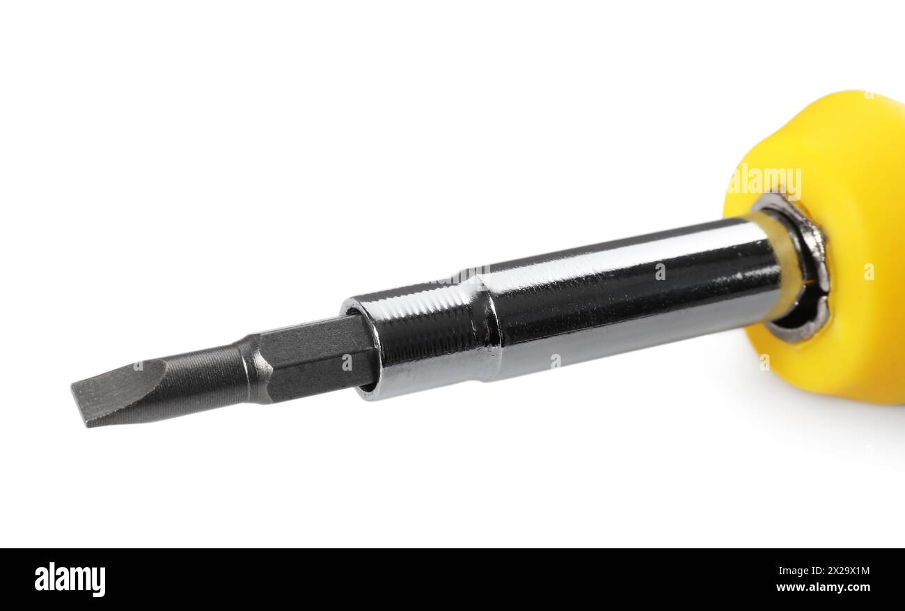 One screwdriver with yellow handle isolated on white Stock Photo - Alamy