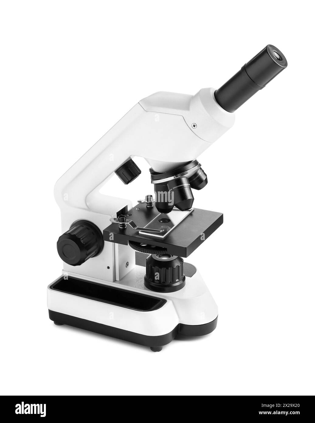 Modern microscope isolated on white. Medical equipment Stock Photo - Alamy
