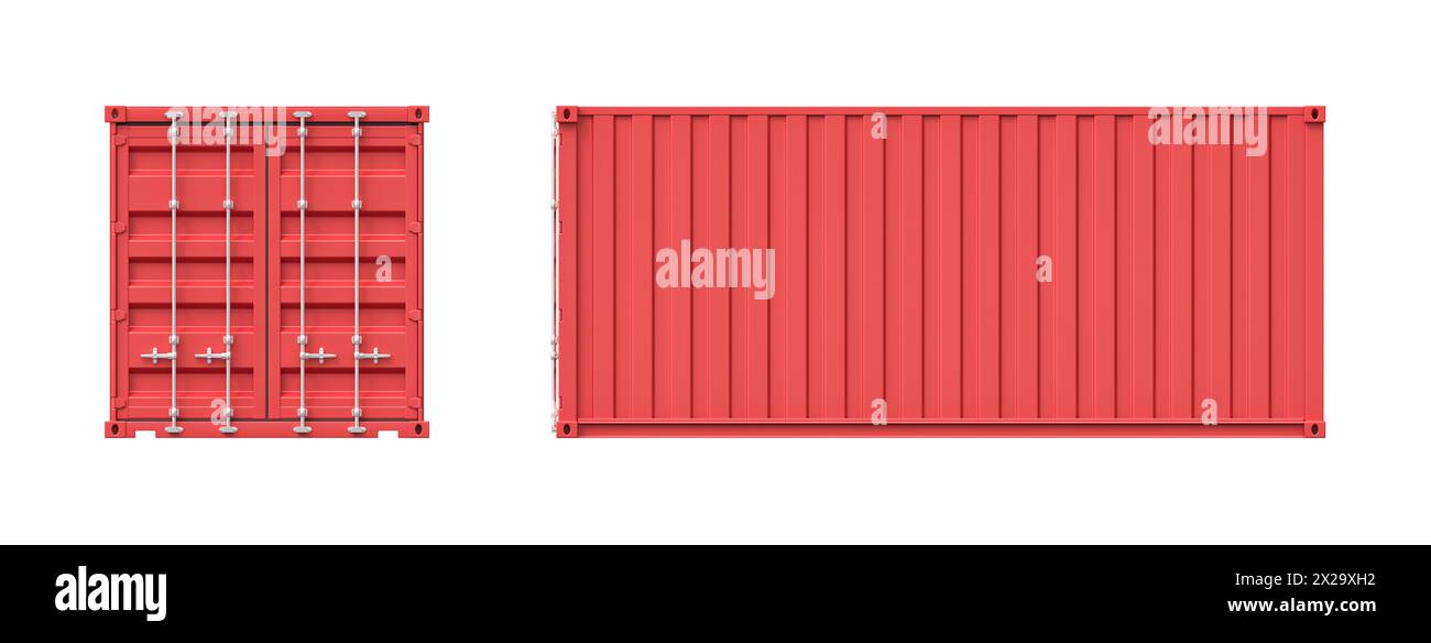 Red shipping container with open and closed views Stock Photo - Alamy