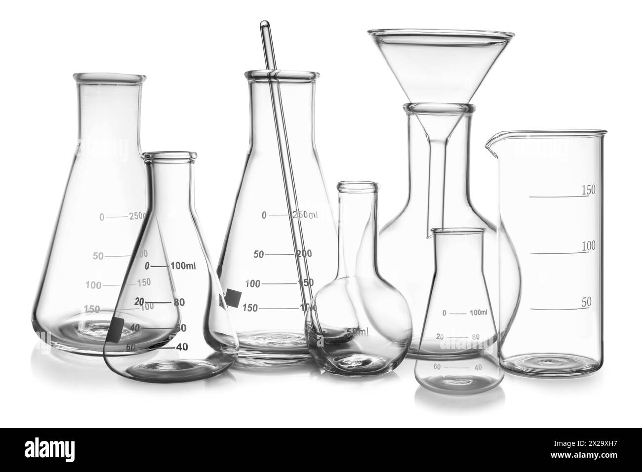 Set of different laboratory glassware isolated on white Stock Photo - Alamy