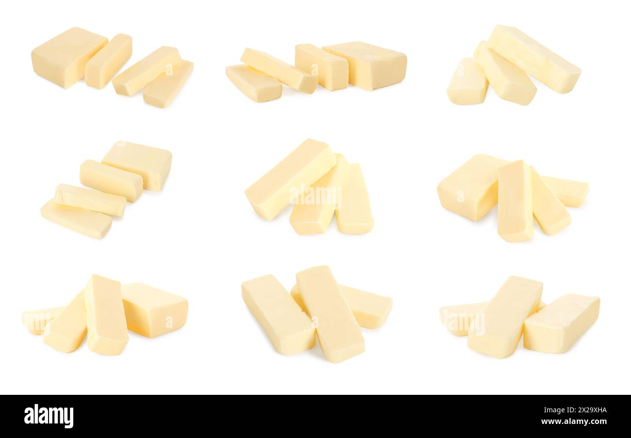 Pieces of butter isolated on white, set Stock Photo - Alamy