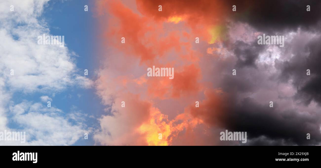 Different weather conditions, banner design. Collage with photos of sky ...