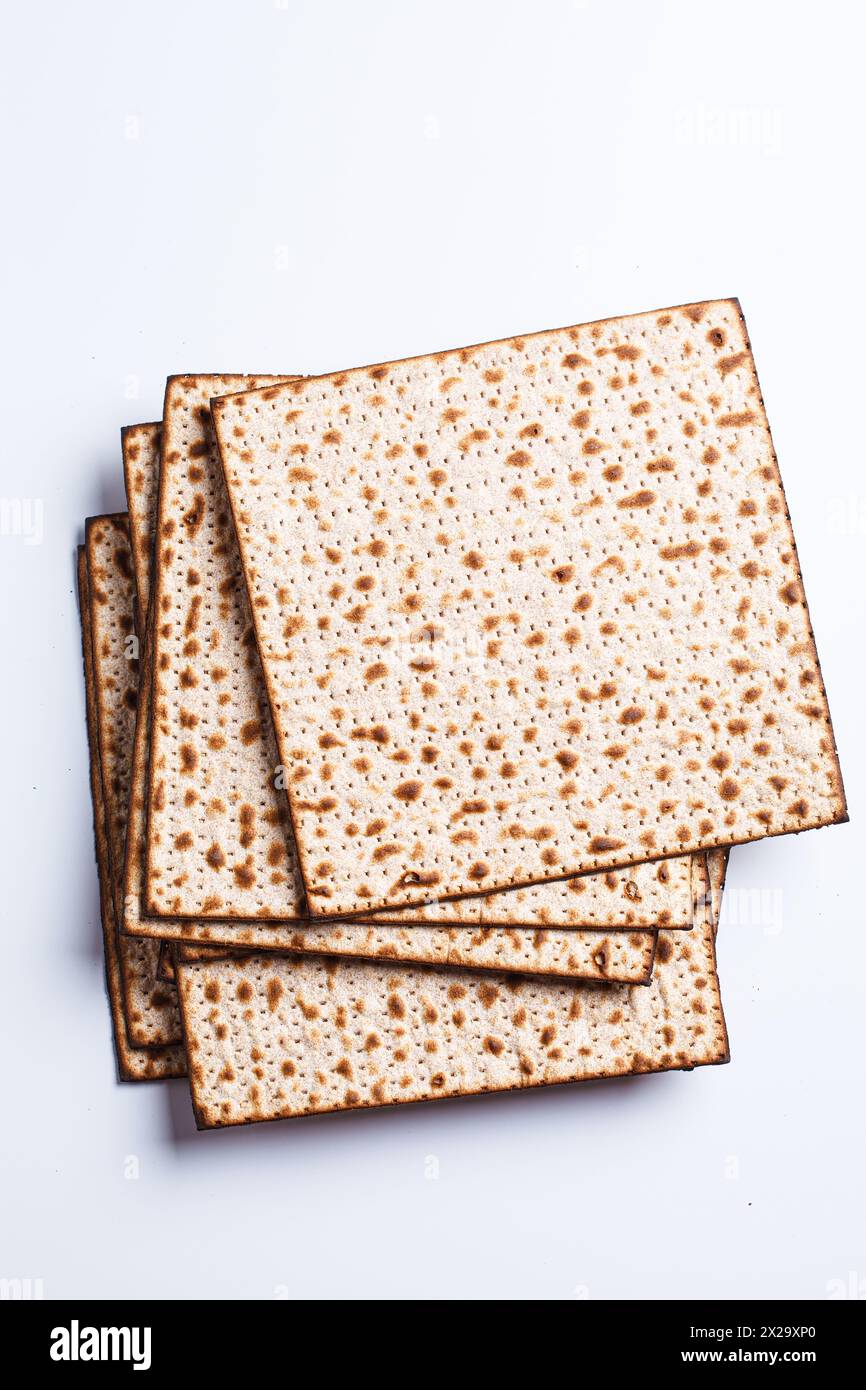 Matzah on a white background. Traditional food for the Jewish holiday ...