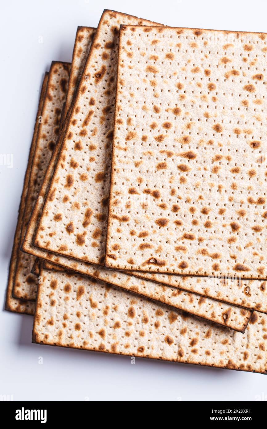 Matzah on a white background. Traditional food for the Jewish holiday ...