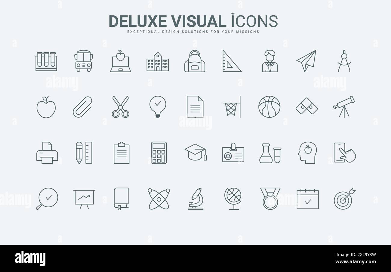 Outline symbols of class subjects to study and book, graduate cap and ...