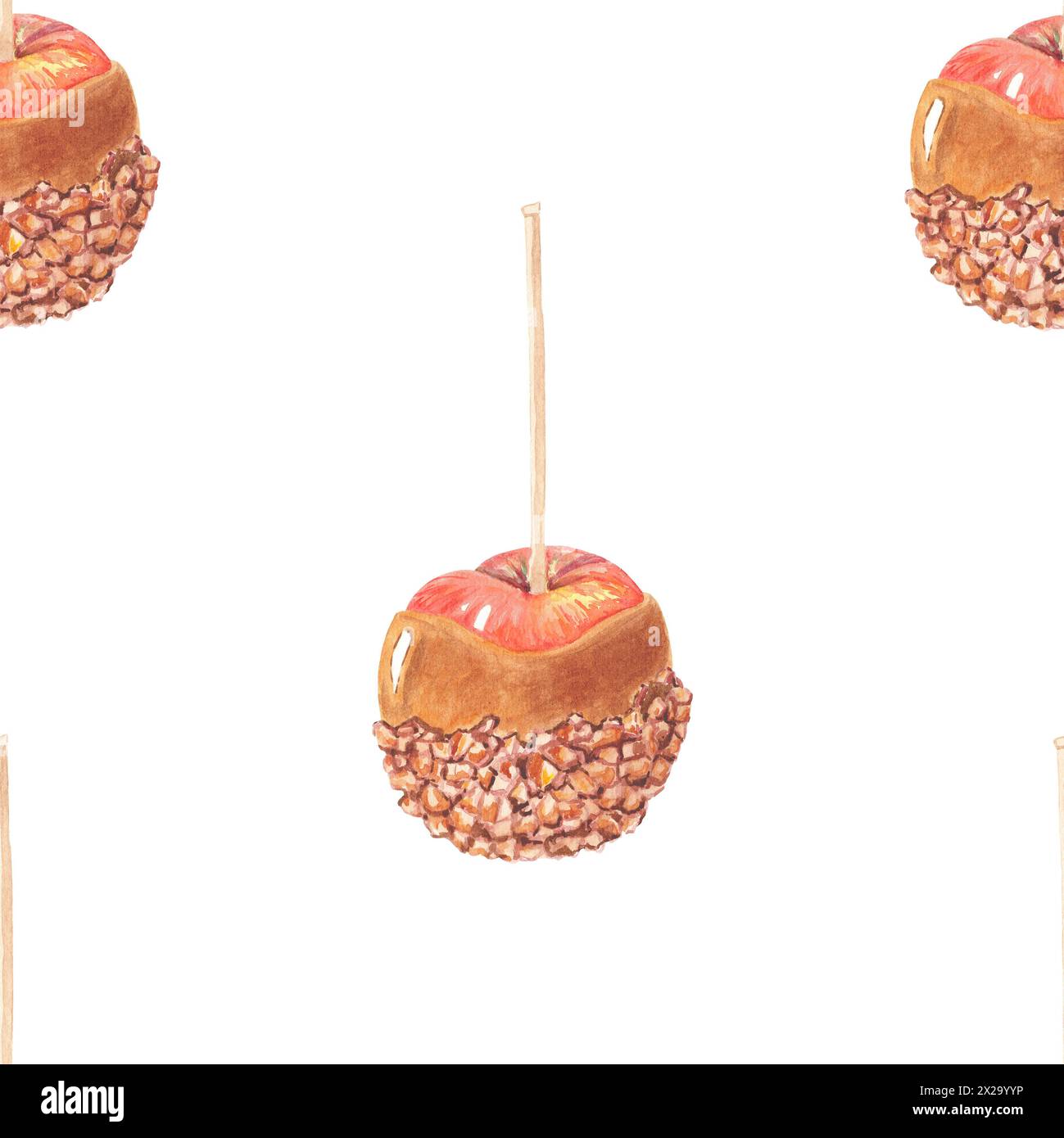 Apples caramel seamless pattern hand painted. Watercolor botanical ...