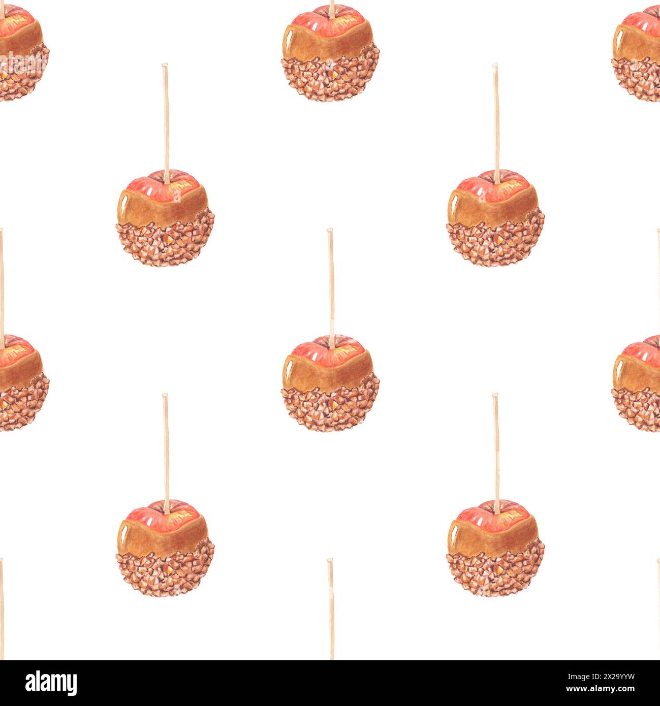 Apples caramel seamless pattern hand painted. Watercolor botanical ...
