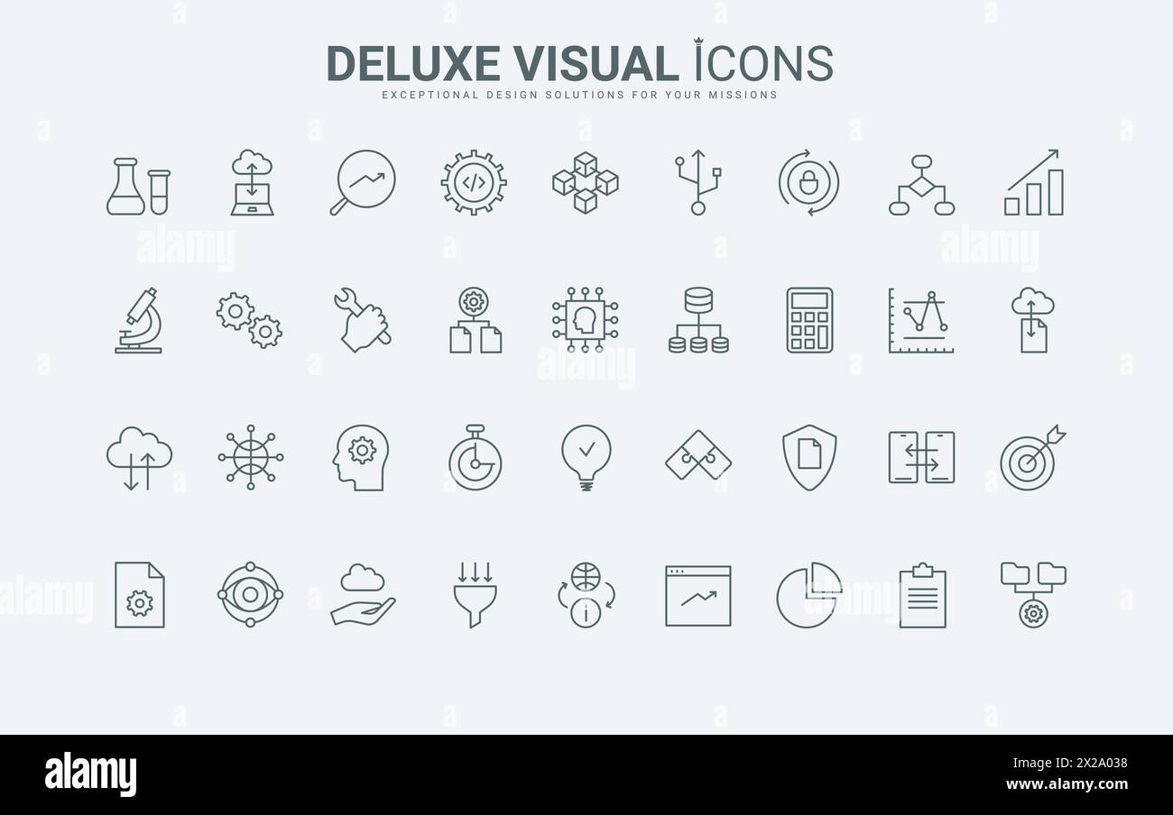 Outline symbols of chemistry and laboratory research with microscope ...