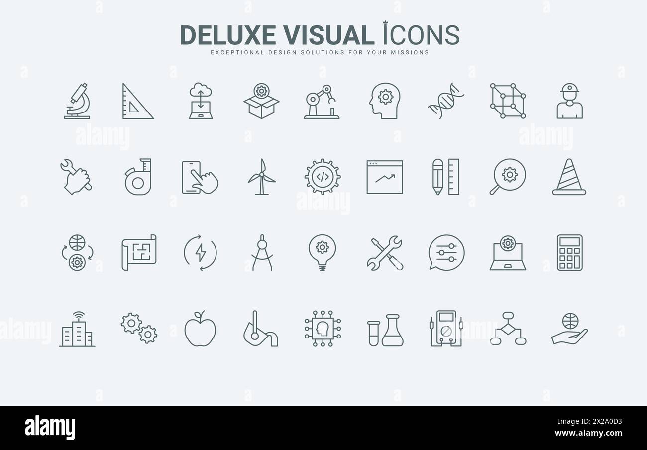 Outline symbols of engineers tools and data system for work, factory ...