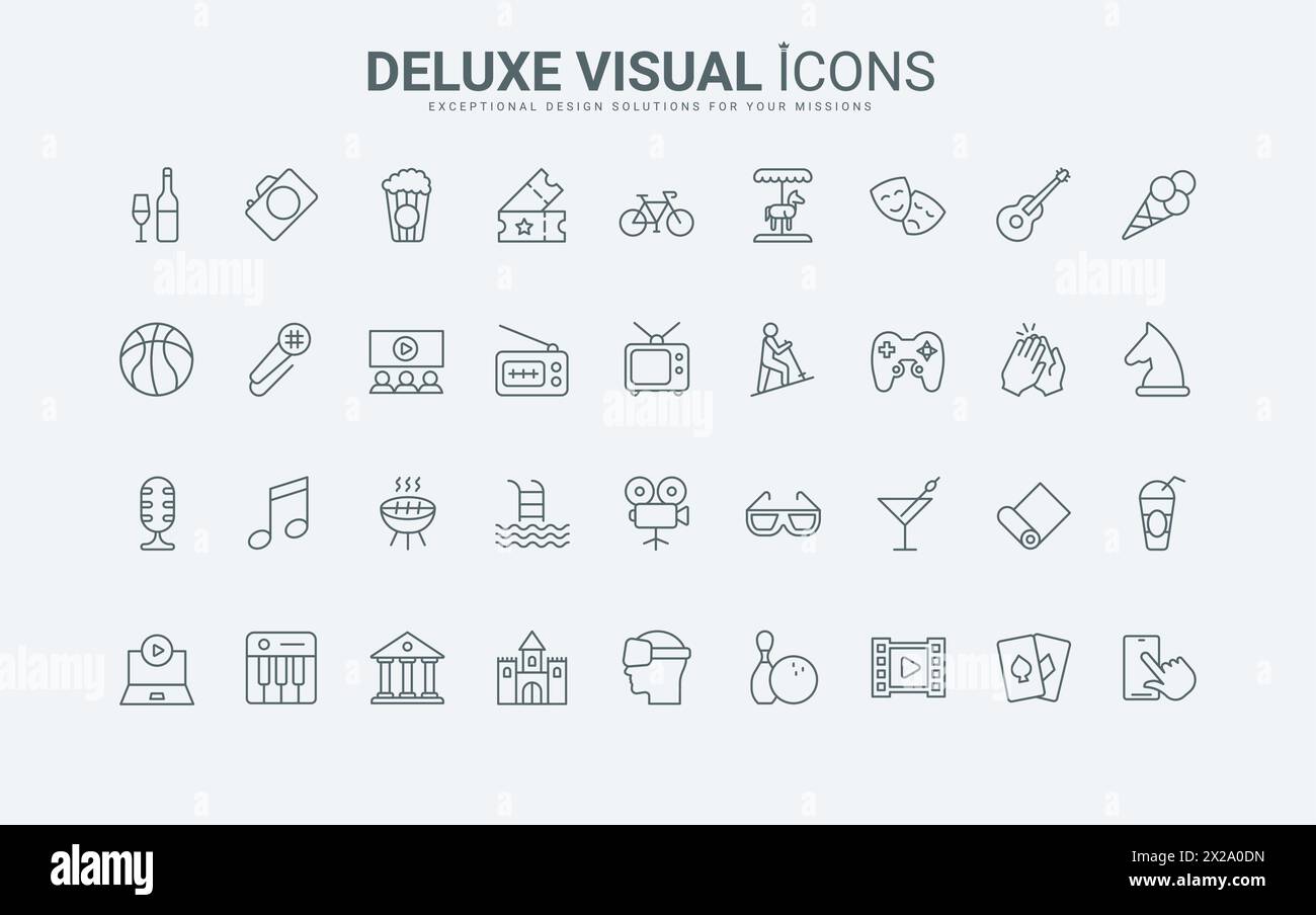 Outline public museum and cinema theater symbols, fun music party and ...