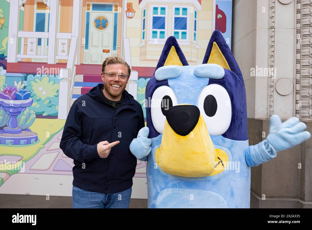 EDITORIAL USE ONLY Children's character, Bluey with Rob Beckett, at ...