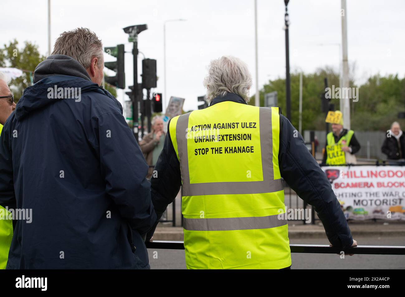 Hillingdon Circus, UK. 21st April, 2024. Anti ULEZ protesters were in ...